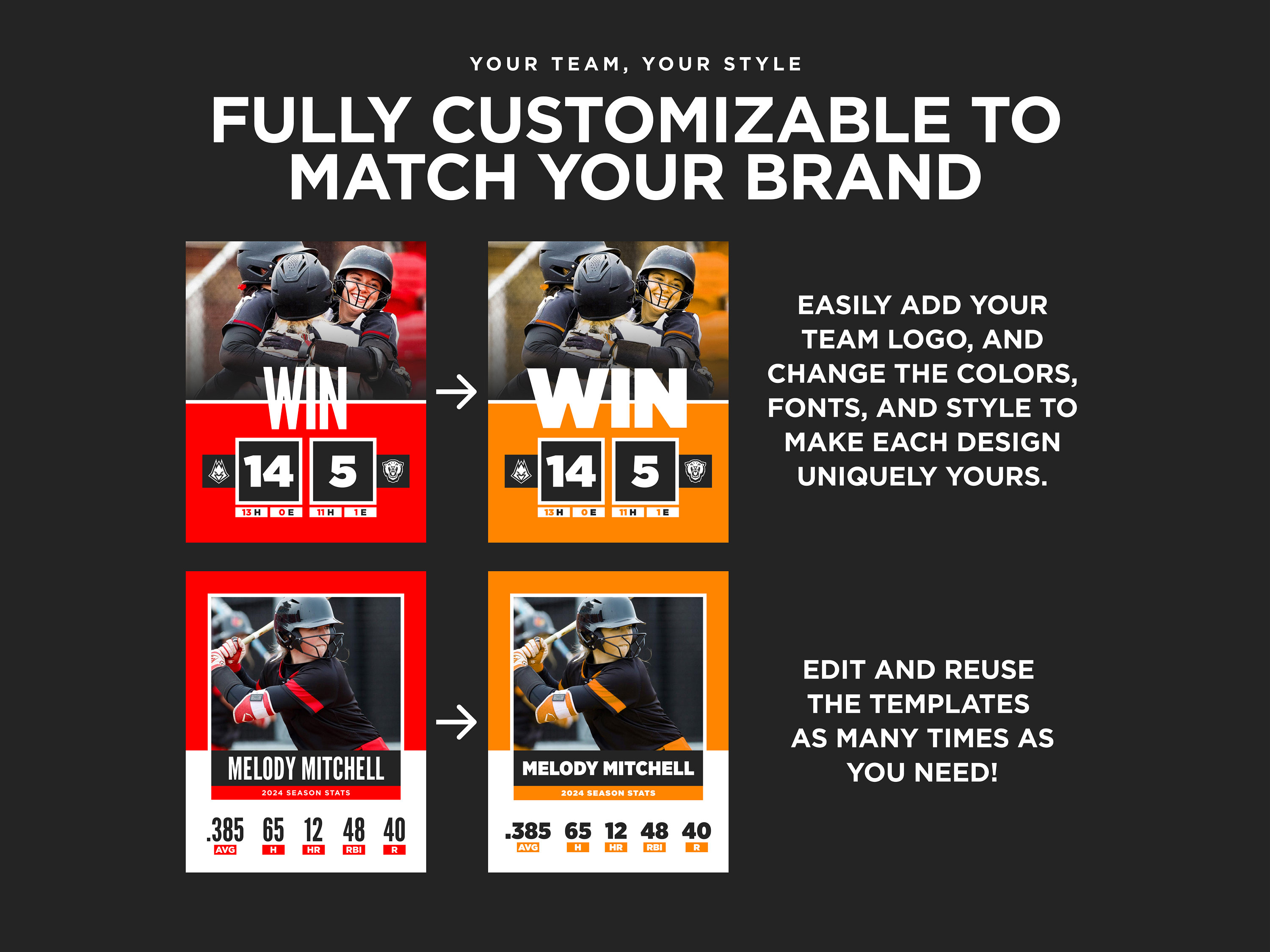 Sports Team Canva Templates 20 Social Media Graphics for Baseball and ...
