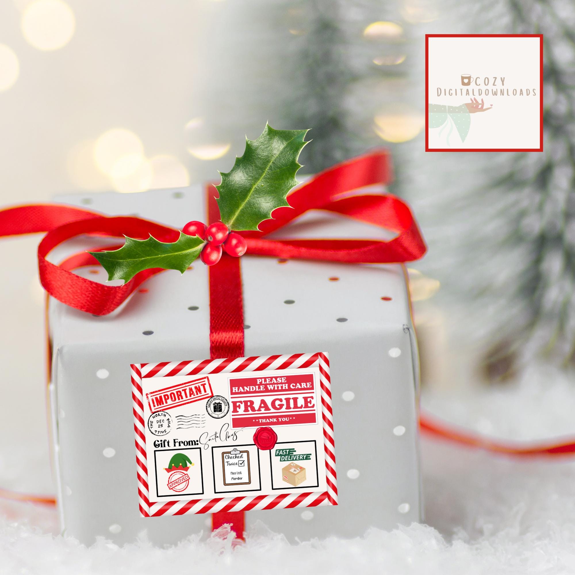 Christmas Fragile Label, Printable Santa's Workshop Fragile Shipping ...