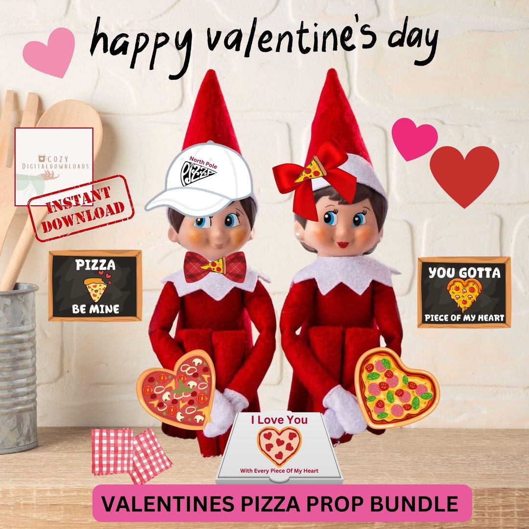 Valentine's Day Elf Props Pizza Props Printable Valentine's Day Bundle ...