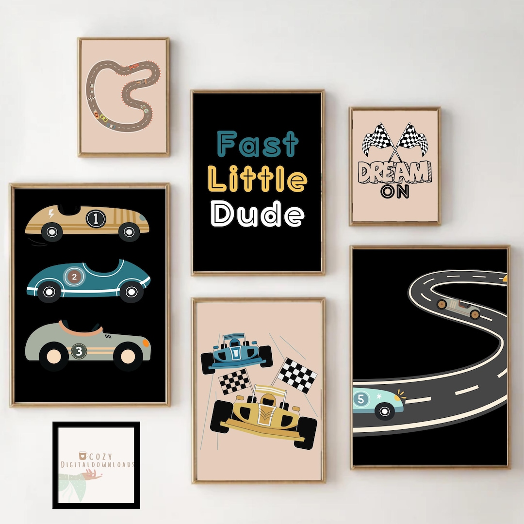 Racing Car Nursery Prints, Boy Bedroom Wall Art, Set of 8, Race Car ...
