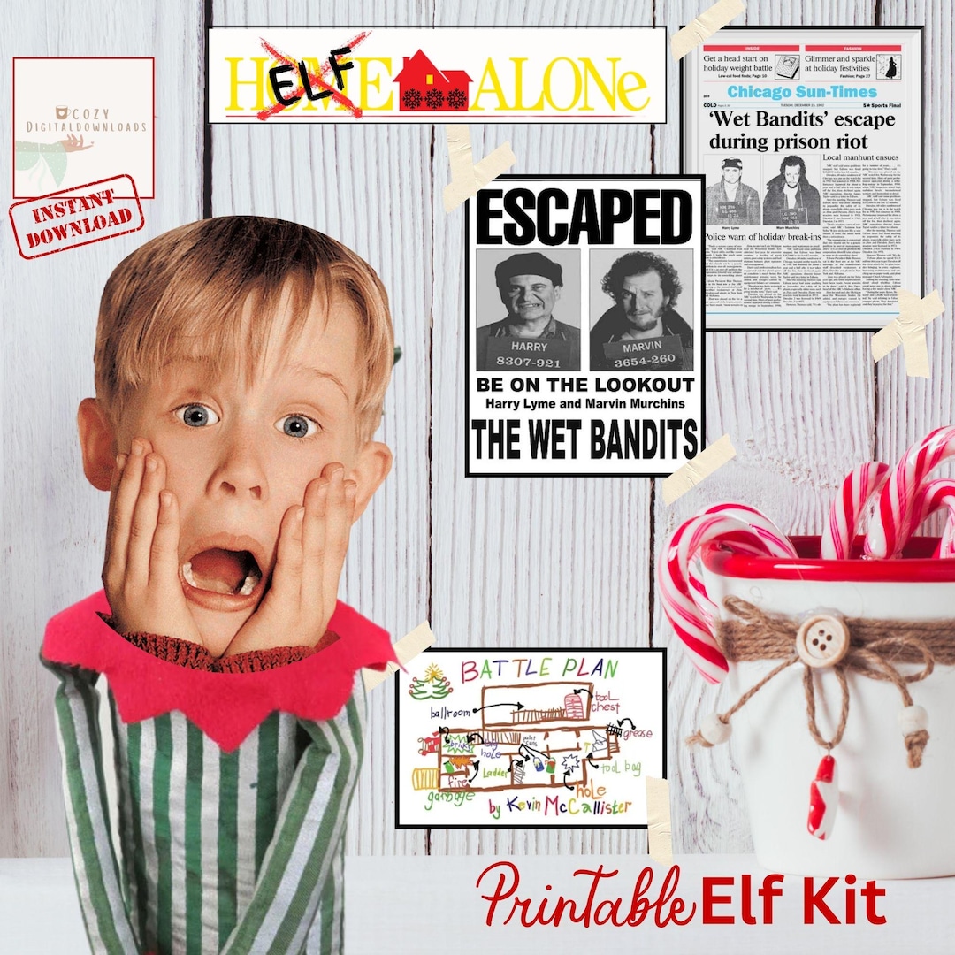 Home Alone Elf Printable, Elf Alone Christmas Elf Props, Printable Elf ...