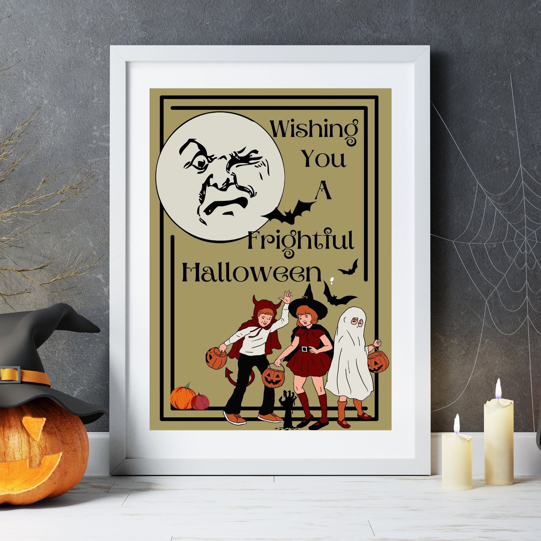 Vintage Halloween Art Print: Retro Moon Face Poster (digital Download ...
