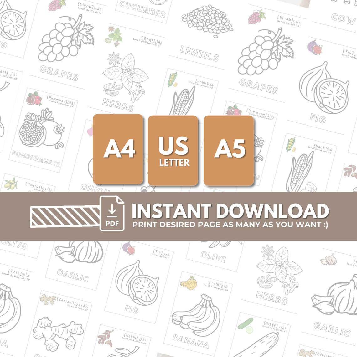 Fruits and Vegetables in Quran Coloring Pages, Muslim Activity, Home ...