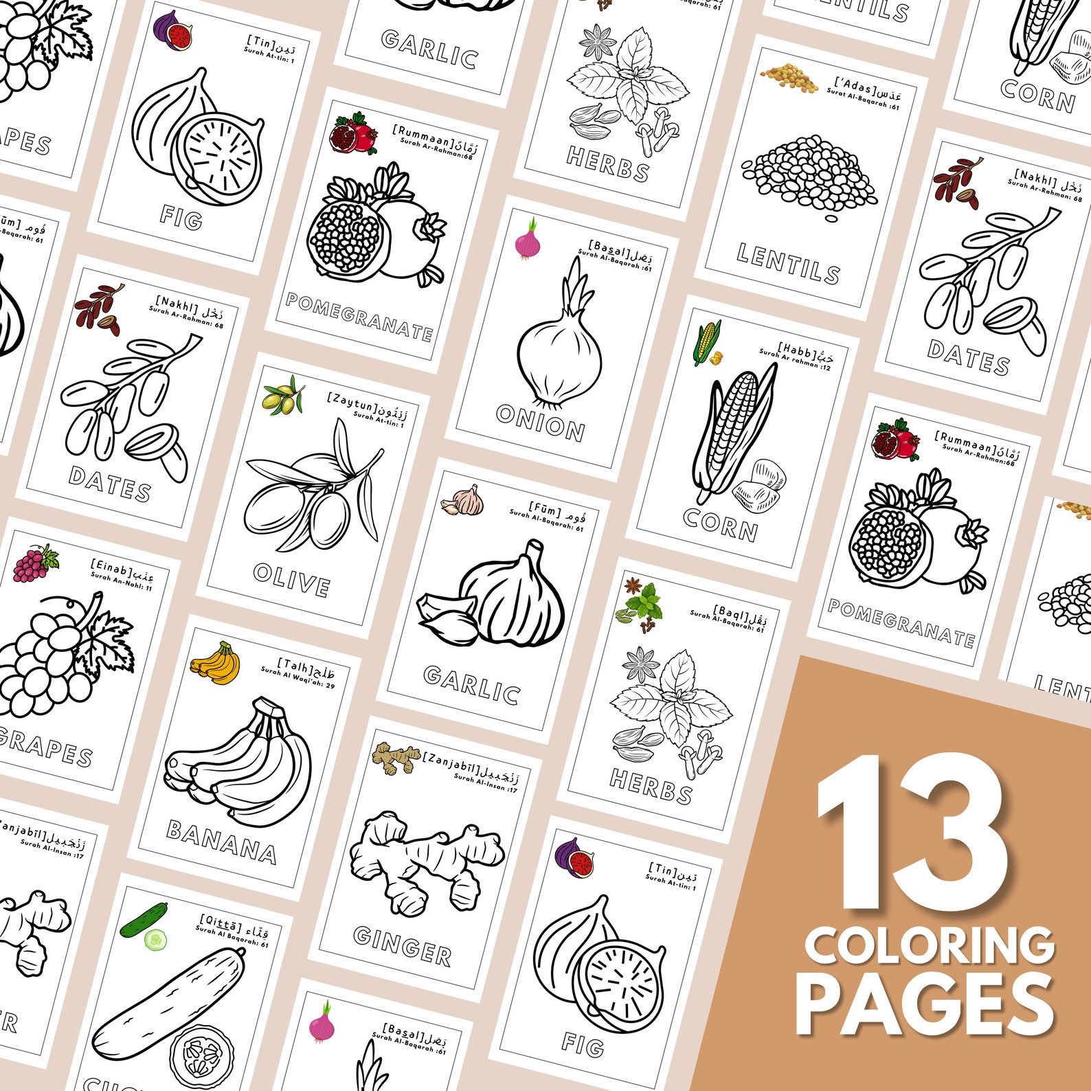 Fruits & Vegetables in Quran Coloring Pages: Muslim Kids Activity ...