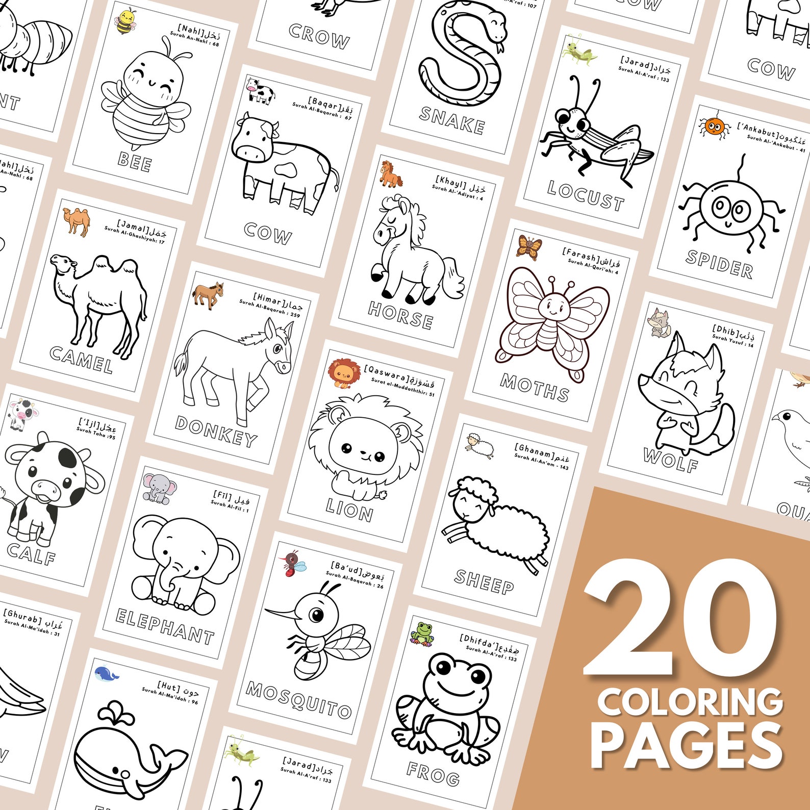 Animals in Quran Coloring Pages : Muslim Kids Activity (PDF Printables ...