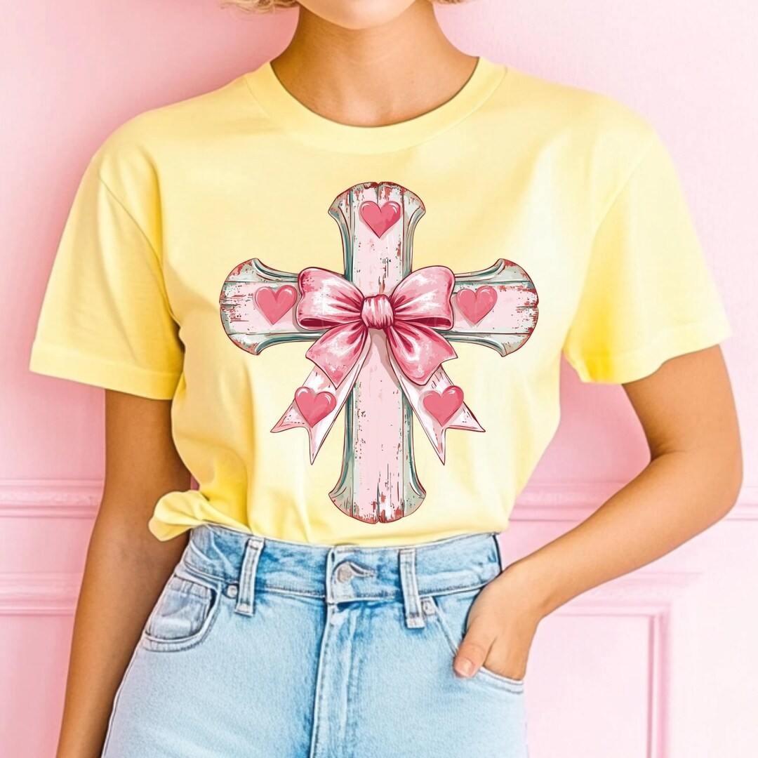 Rustic Wooden Cross With Pink Hearts and Bow PNG | Valentine’s ...