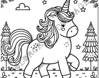 Enchanting Unicorn Coloring Page, Printable Unicorn, Unicorn Party ...