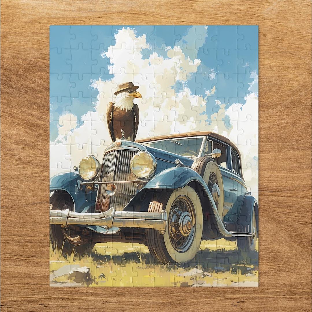 Vintage Car Puzzle With Bald Eagle, 30 110 252 520 1014 Pieces Kids and ...