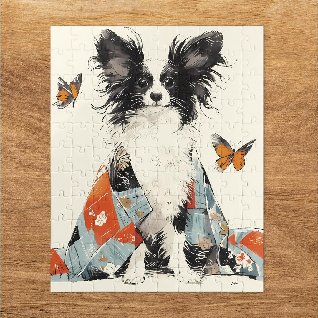 Cute Papillon Dog With Butterfly Friends Jigsaw Puzzle, Perfect Gift ...