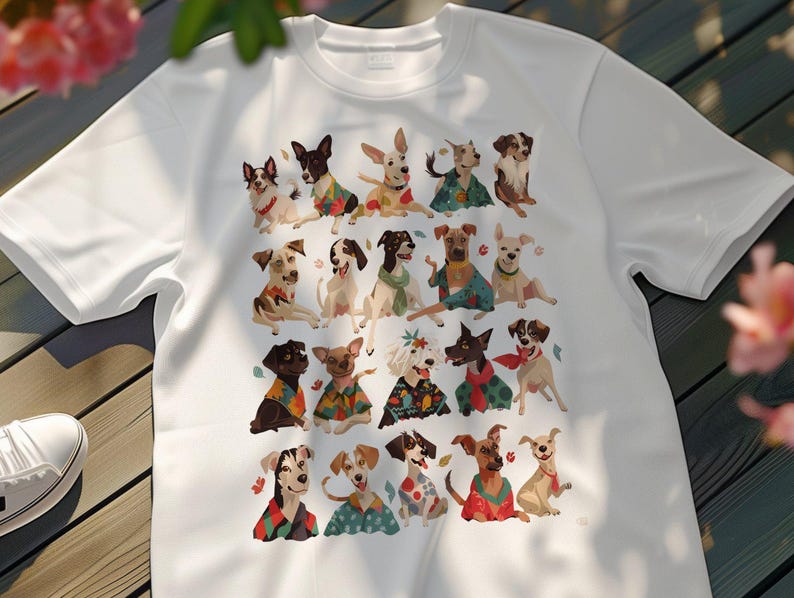 Cute Anime Dogs Group T-shirt | Colorful Cartoon Dogs Comfort Colors ...