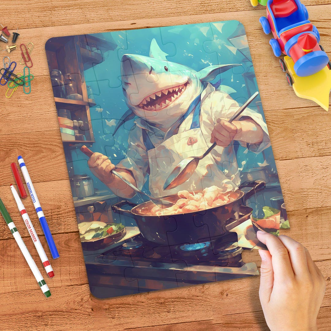 Shark Chef Jigsaw Puzzle for Kids and Adults, Fun Animal Puzzle, 30 110 ...