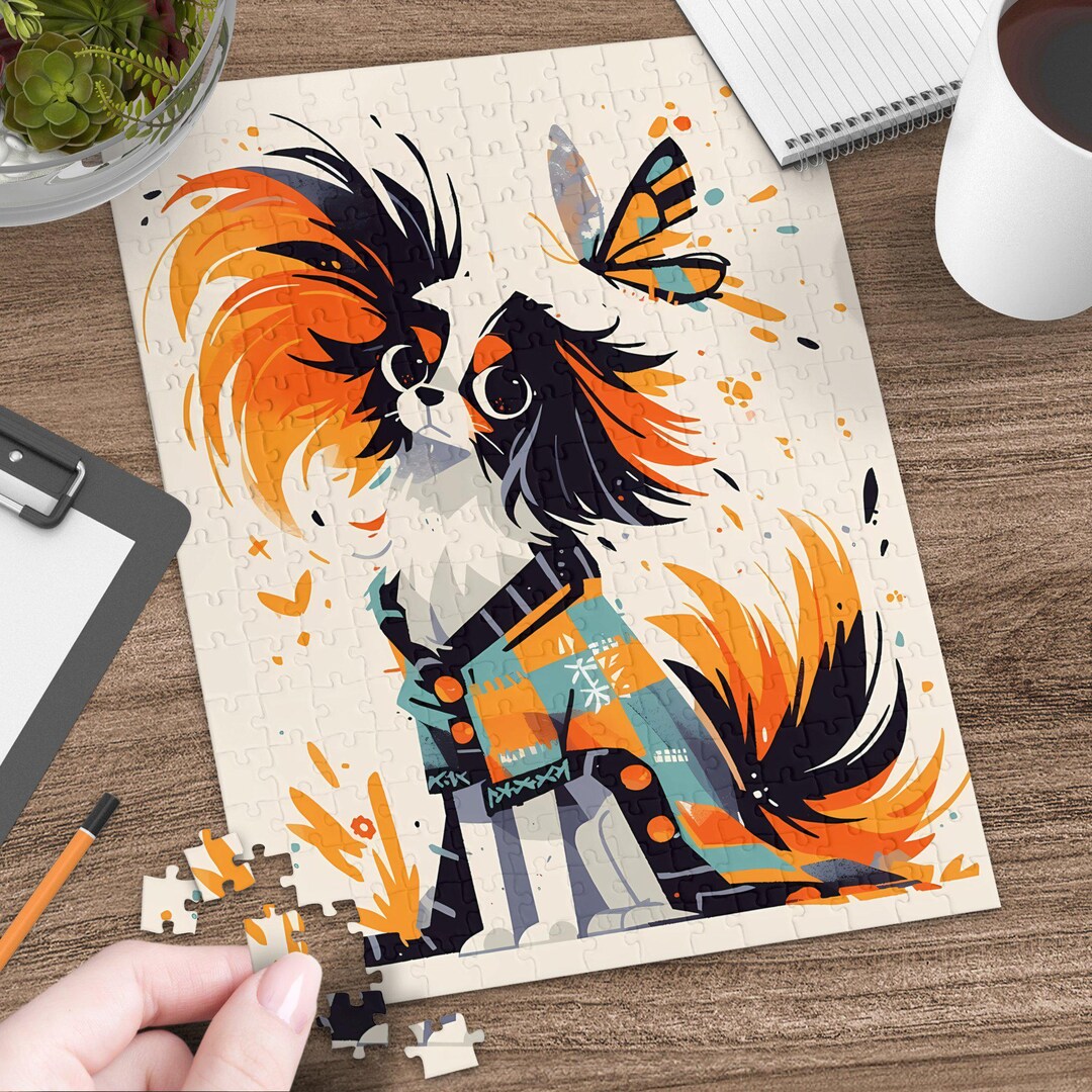 Colorful Papillon Dog Puzzle, Relaxing Jigsaw Puzzle for Adults and ...