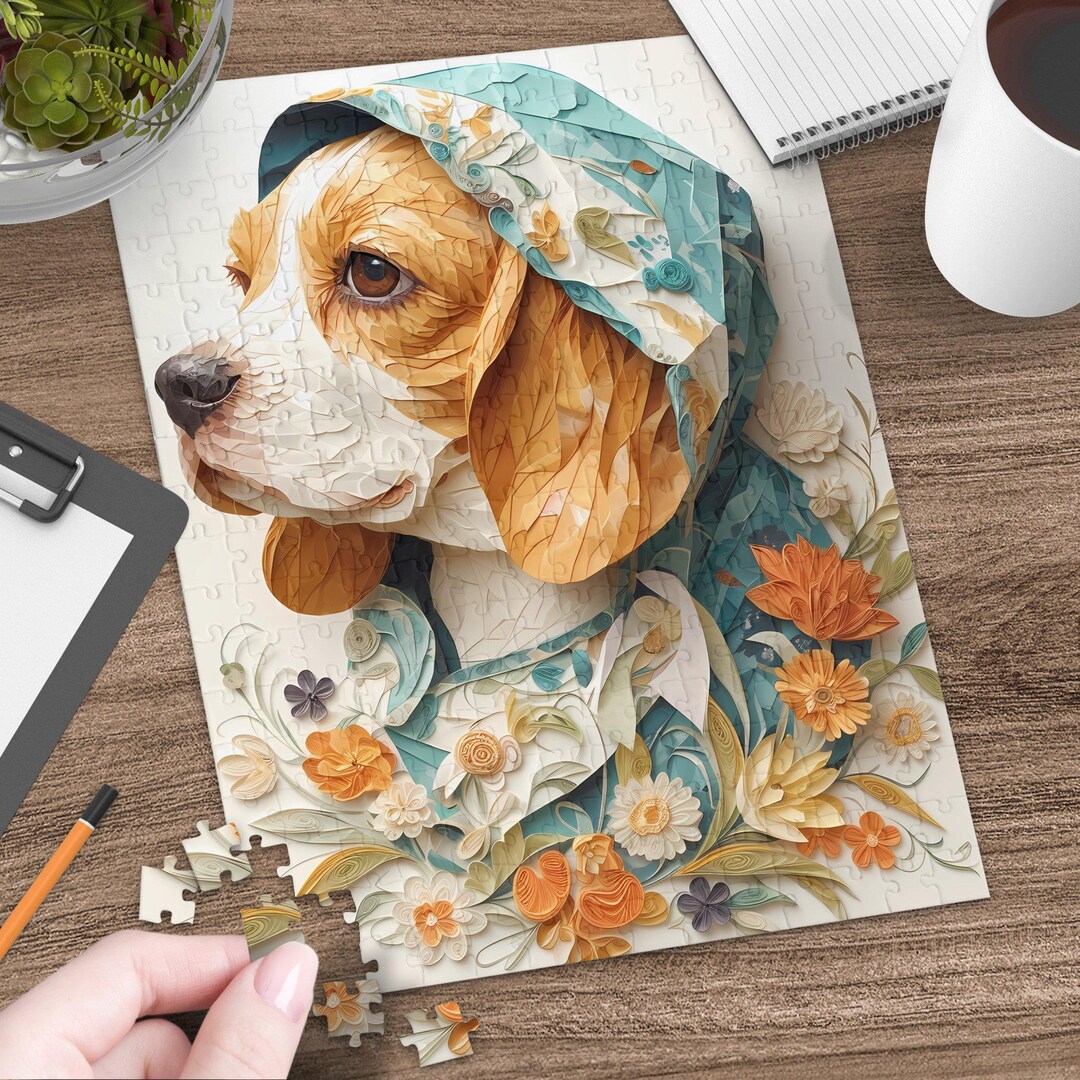 Beagle Puzzle for Adults and Kids, Flower Dog Puzzle, 30 100 200 500 ...