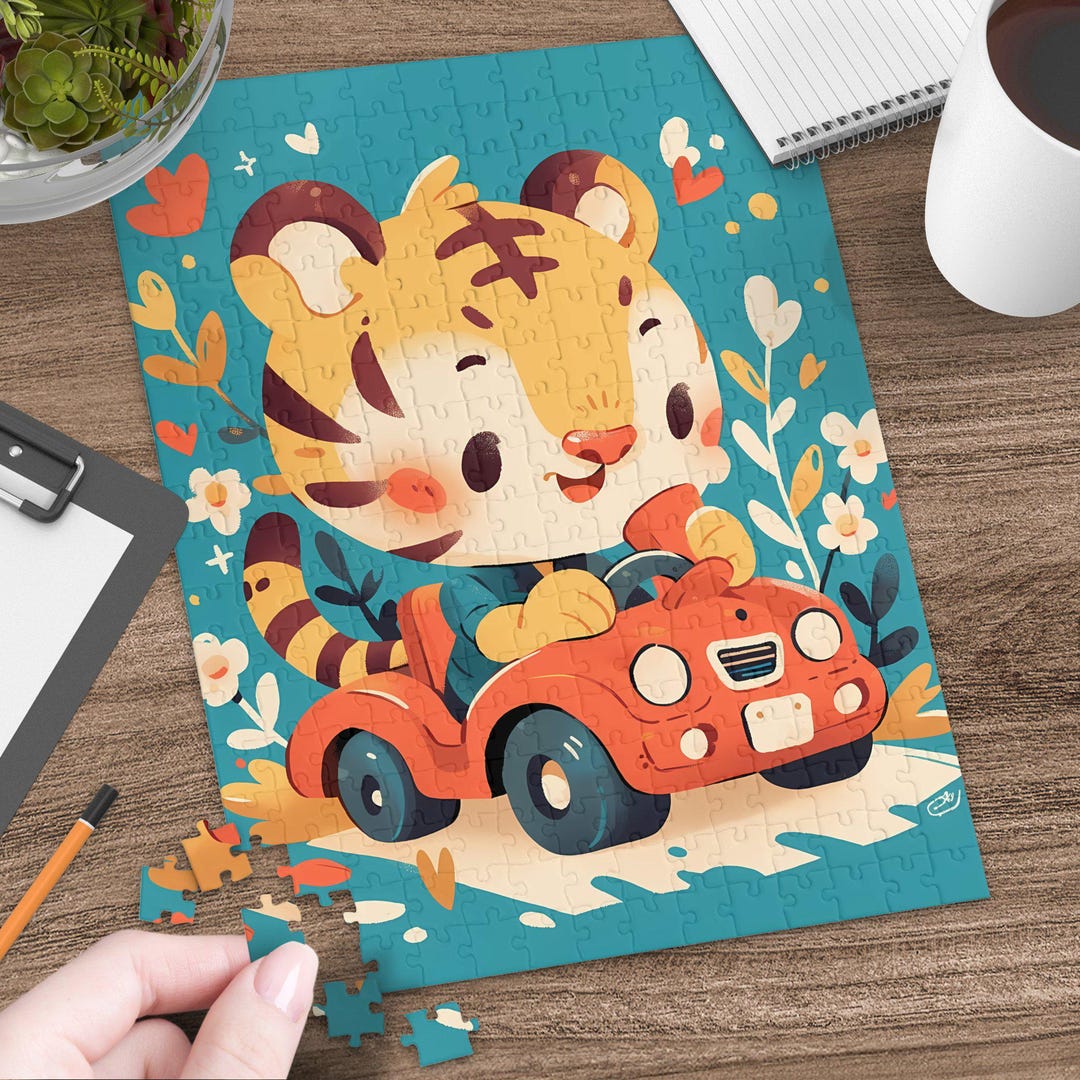 Adorable Tiger Cub Driving Puzzle for Adults and Kids, 30 to 1000 ...