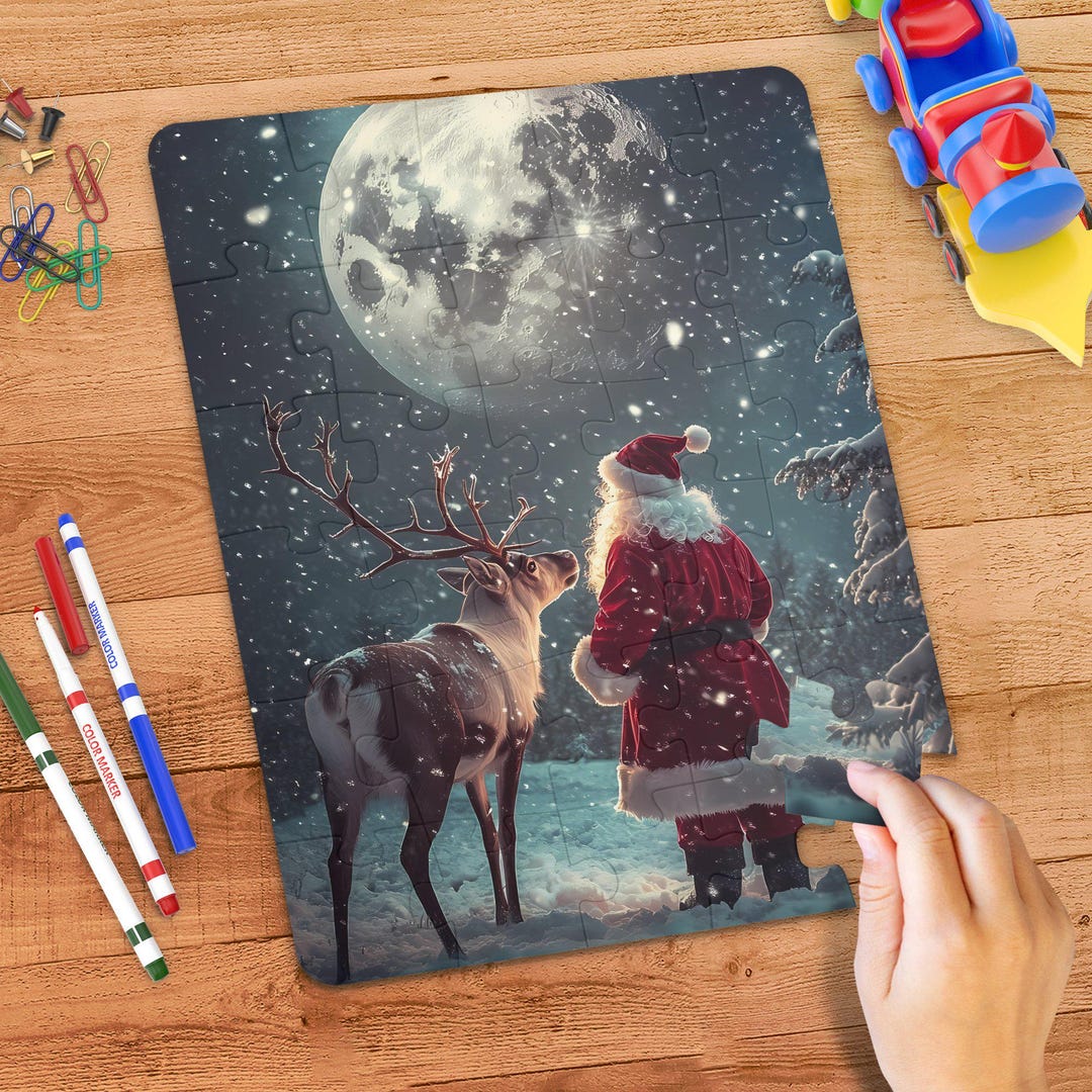 Christmas Santa and Reindeer Puzzle, Lunar Winter Wonderland Jigsaw for ...