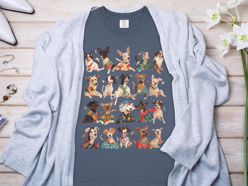 Cute Anime Dogs Group T-shirt | Colorful Cartoon Dogs Comfort Colors ...