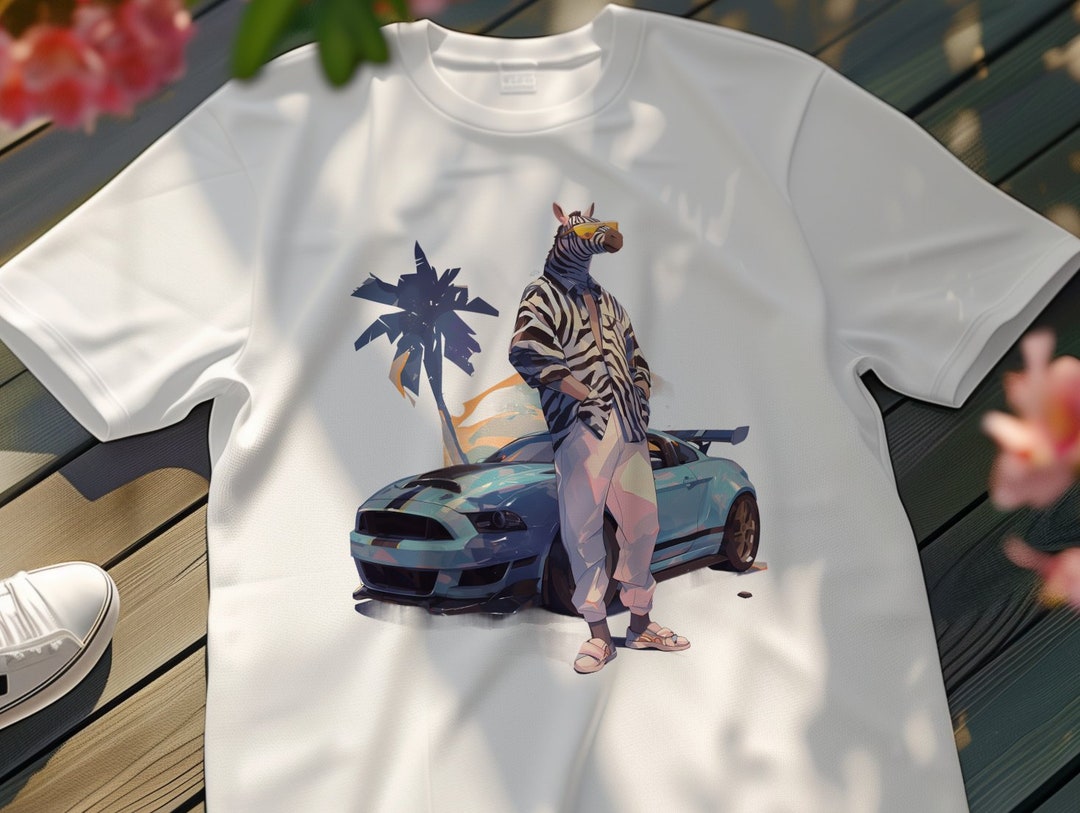 Zebra and Ford Mustang GT Graphic T-shirt, Animal Car Print Tee, Unique ...
