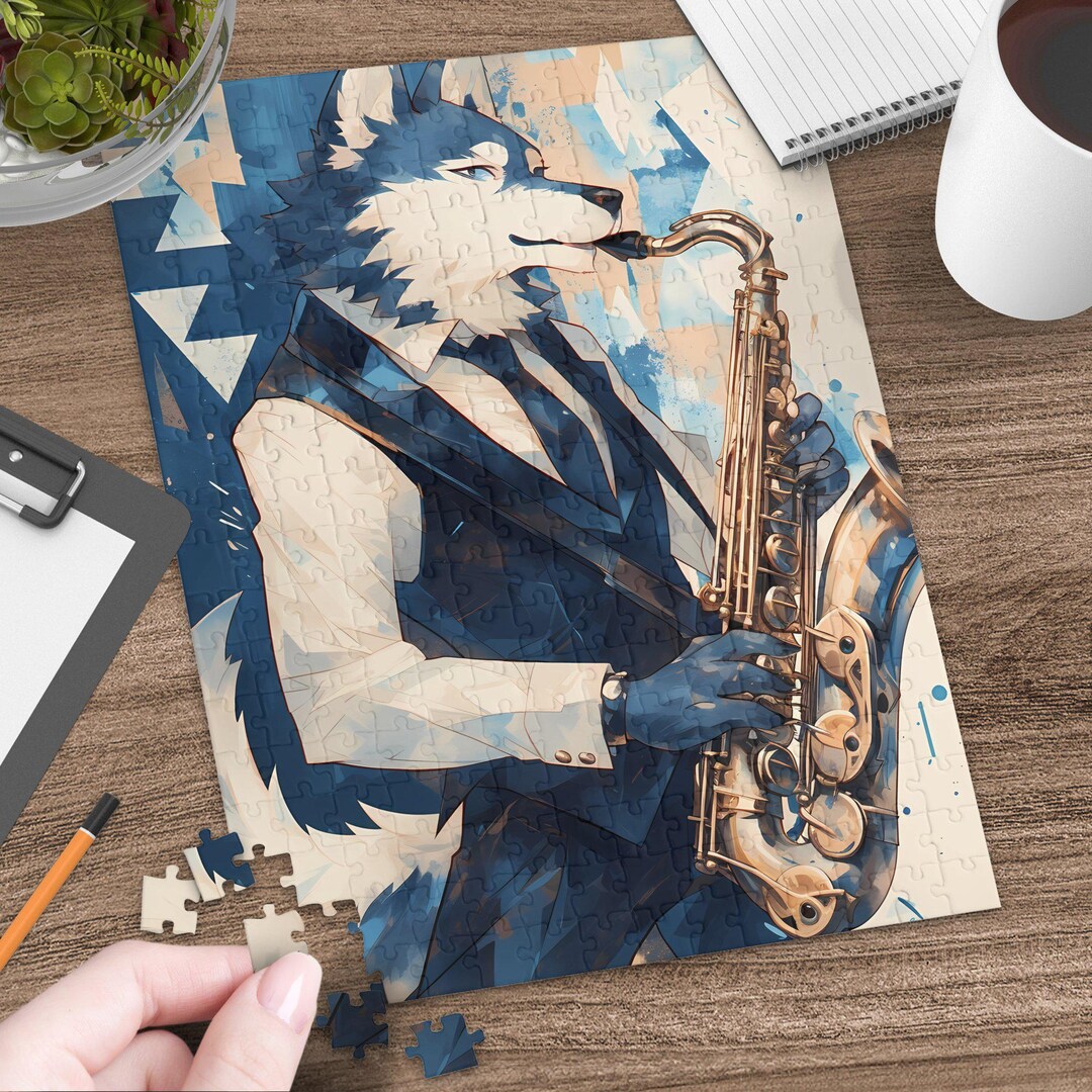 Husky Dog Playing Saxophone Puzzle, Fun and Engaging Activity for ...