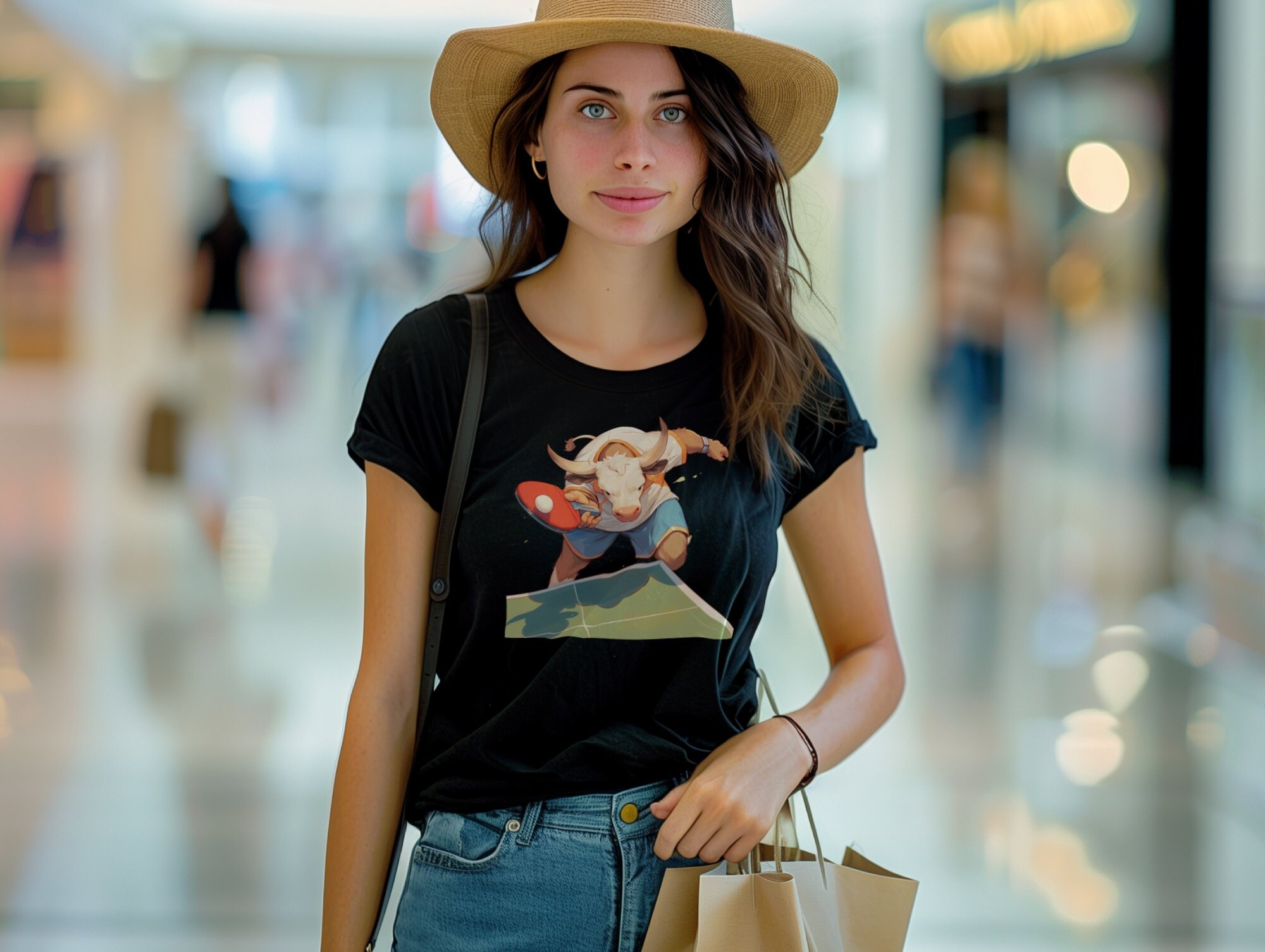 Bull Playing Table Tennis Graphic T-shirt, Unisex Ping Pong Tee, Sporty ...