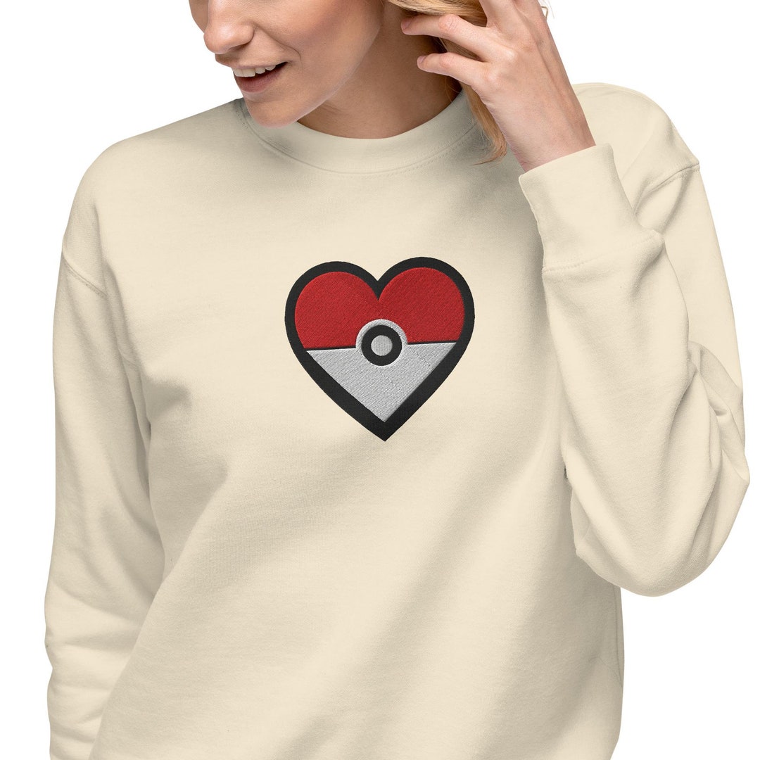 Embroidered Pokémon Inspired Heart Pokeball Design T-shirt, Cute ...