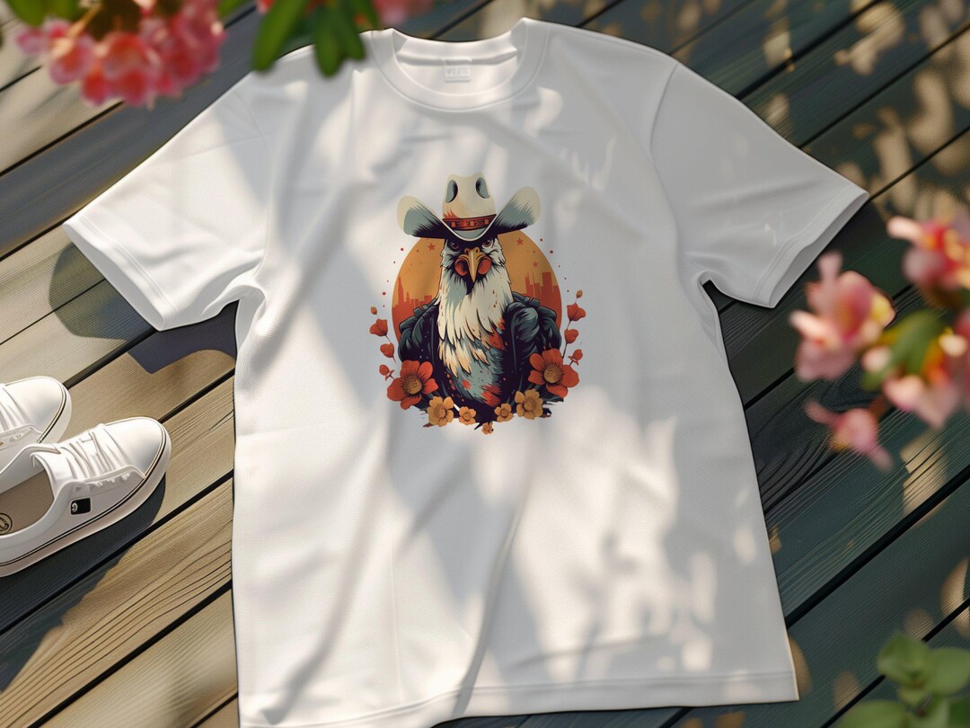 Rooster T-shirt Cowboy Hat Retro Design Farm Animal Graphic Tee Country ...