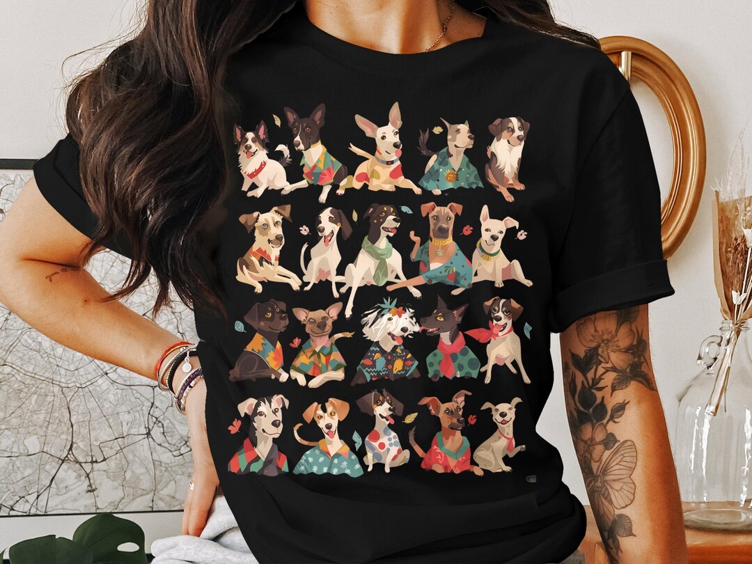 Cute Anime Dogs Group T-shirt | Colorful Cartoon Dogs Comfort Colors ...