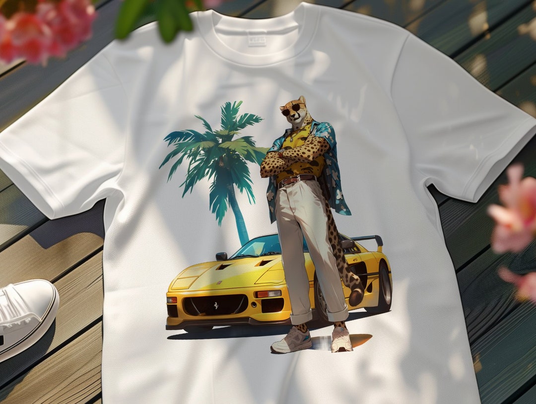 Cheetah With Ferrari F40 Graphic T-shirt, Unisex Casual Wear, Stylish ...