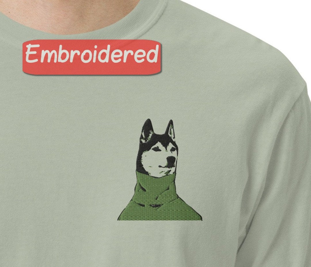 Embroidered Husky Face Comfort Colors Shirt, Unisex Adult Crewneck ...