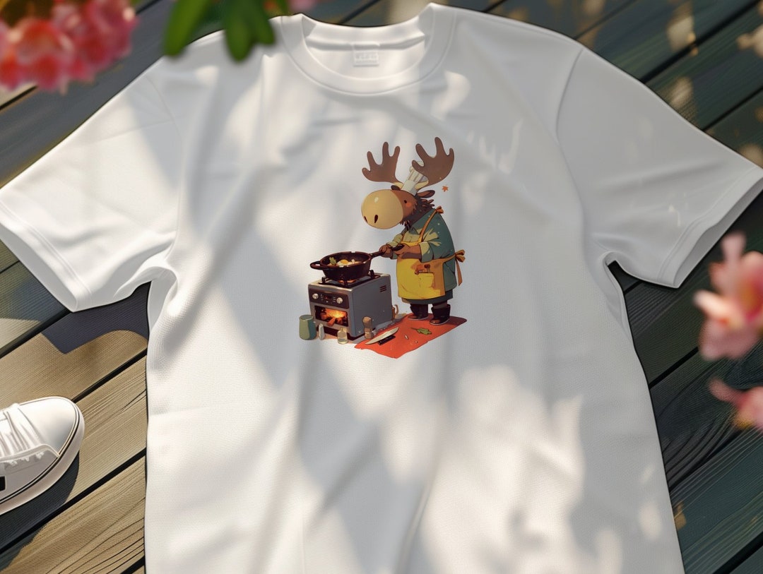 Chef Moose Graphic T-shirt, Funny Cooking Animal Tee, Unique Kitchen ...