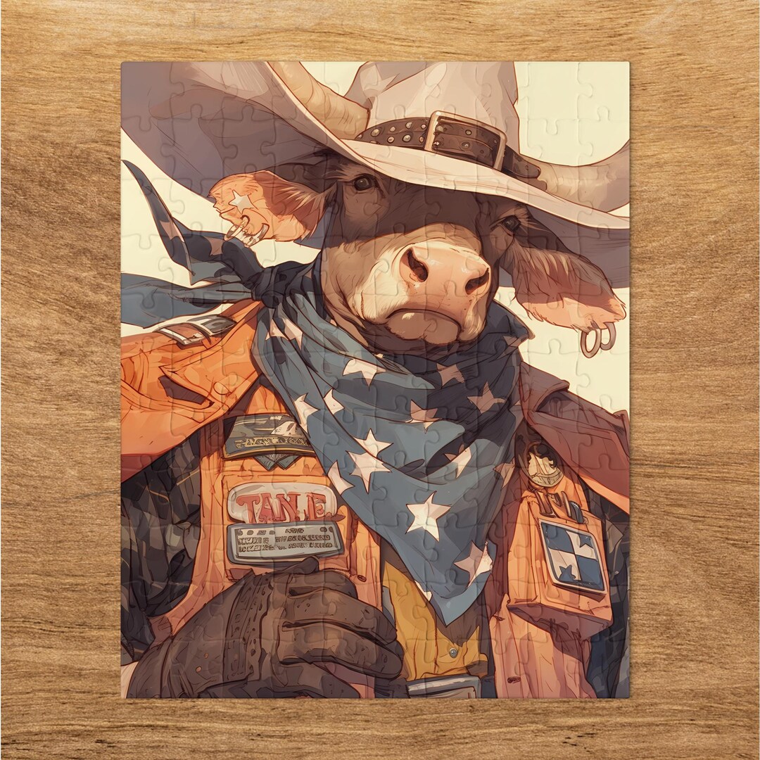 Cowboy Cow Puzzle, Unique Animal Jigsaw Puzzle, Fun Puzzle for Kids and ...