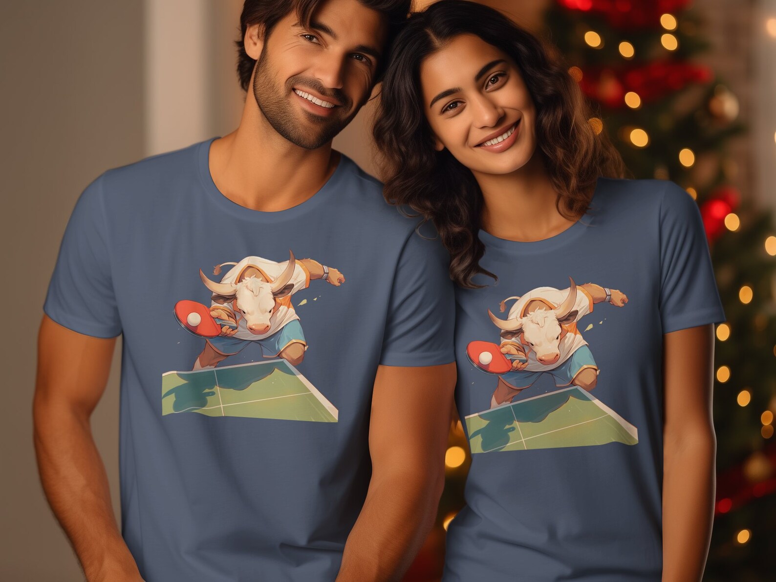 Bull Playing Table Tennis Graphic T-shirt, Unisex Ping Pong Tee, Sporty ...