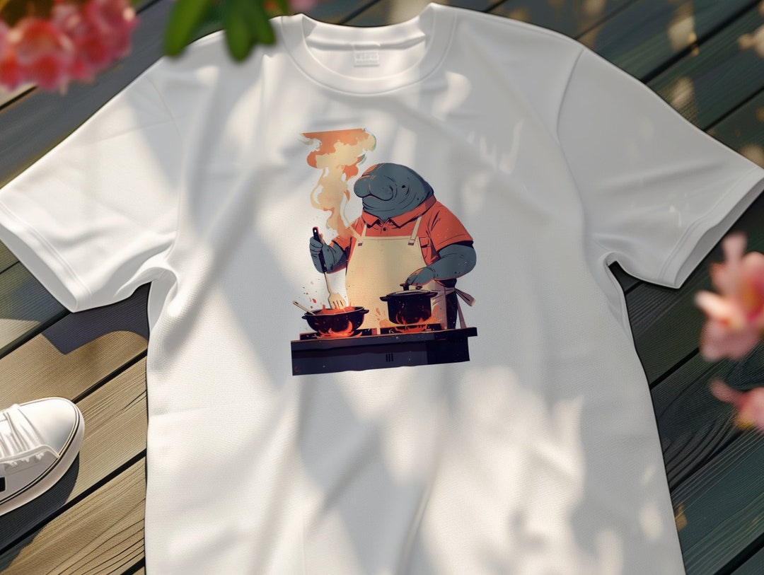 Manatee Chef Graphic T-shirt, Funny Cooking Manatee Design Tee, Unisex ...