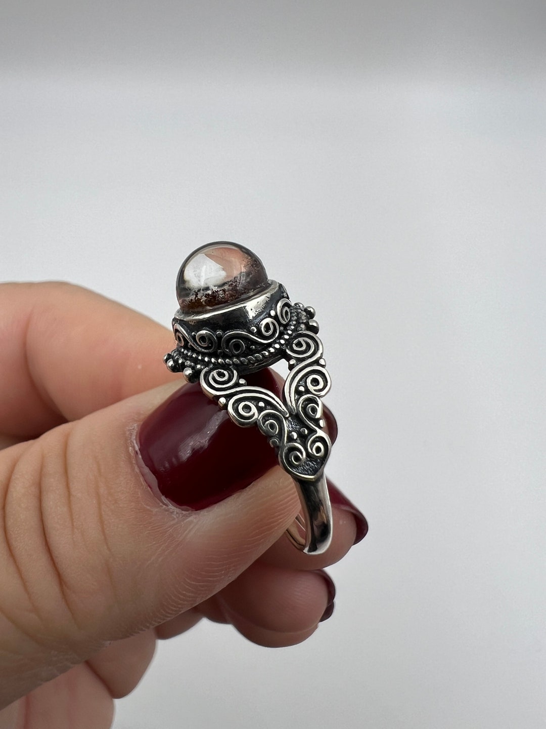 Silver Phantom Quartz Ball Ring - Handcrafted Jewelry - Etsy