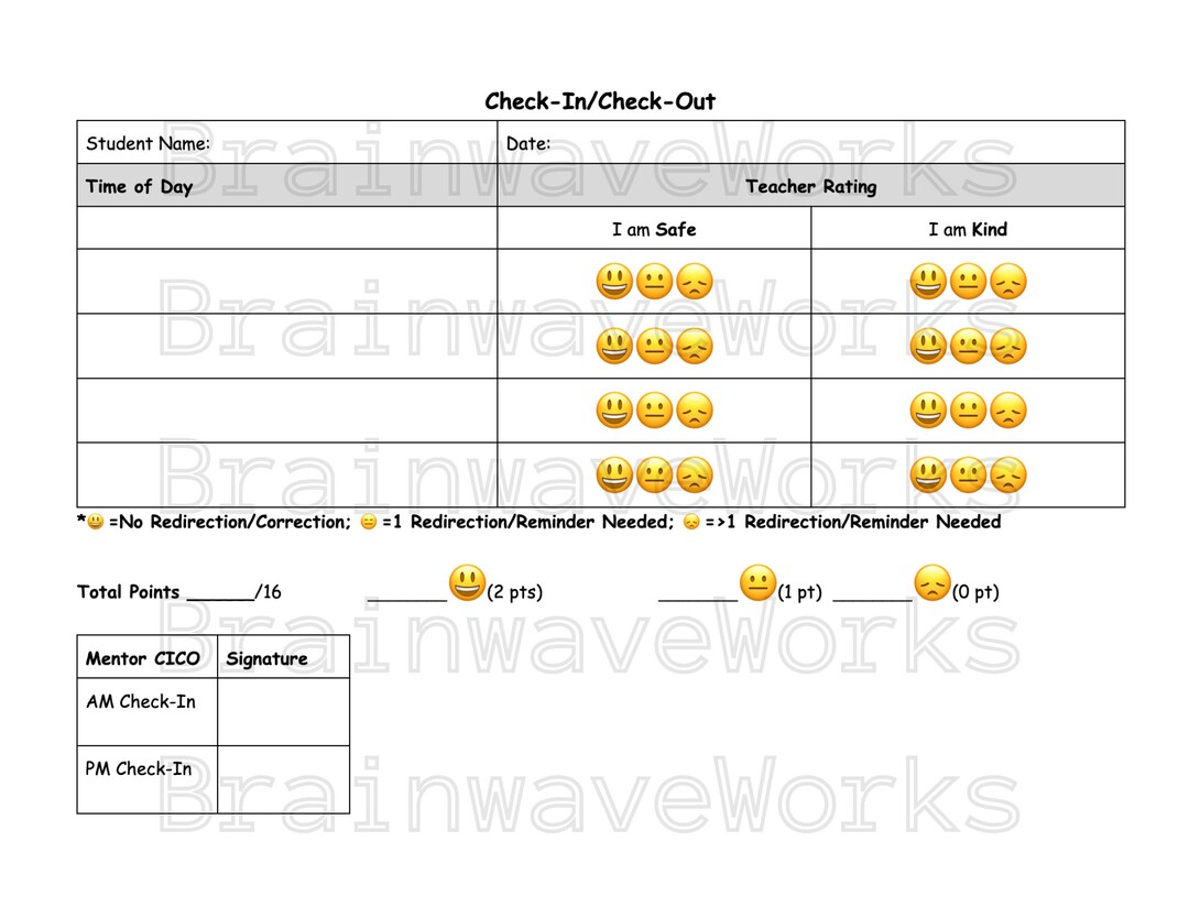 CICO Intervention Daily Form Elementary School - Etsy