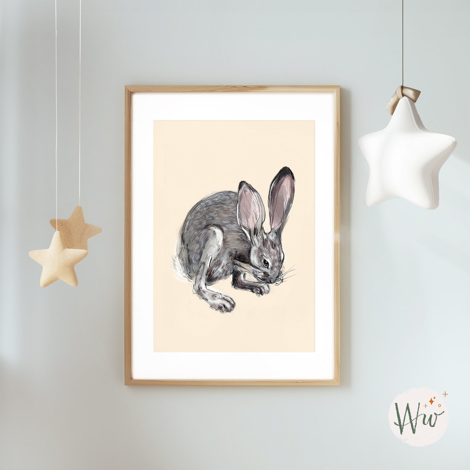 Rabbit Watercolor Woodland Nursery Print Baby Girl Wall Art Gifts Cute ...