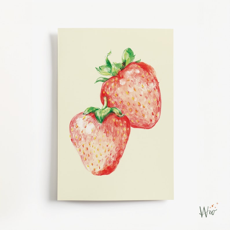 Farmhouse Sketch Kitchen Wall Decor Art, Strawberries Sketch Botanical ...
