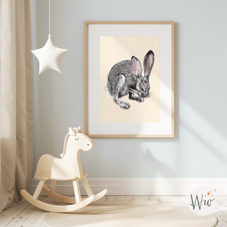 Rabbit Watercolor Woodland Nursery Print Baby Girl Wall Art Gifts Cute ...