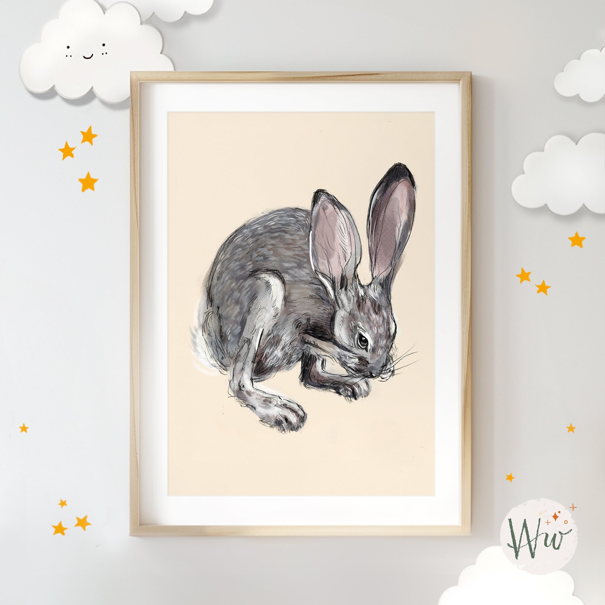 Rabbit Watercolor Woodland Nursery Print Baby Girl Wall Art Gifts Cute ...