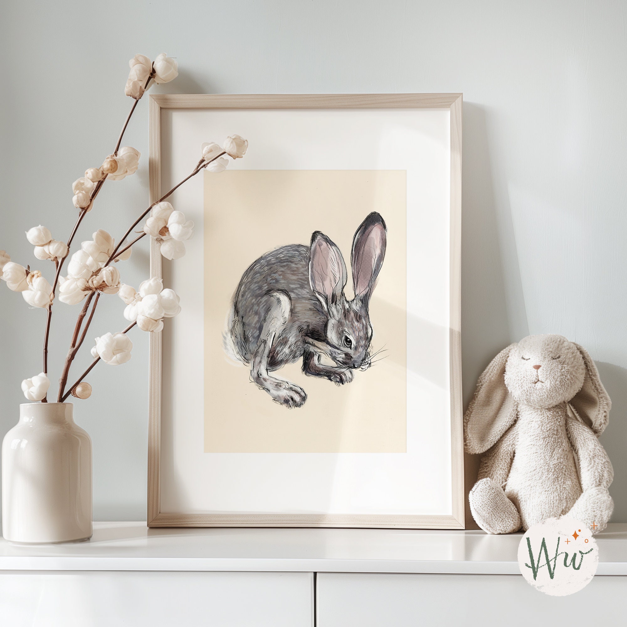 Rabbit Watercolor Woodland Nursery Print Baby Girl Wall Art Gifts Cute ...