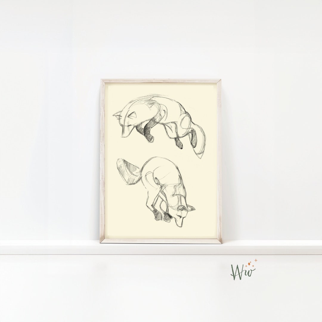 Vintage Fox Print Art, Fox Wall Decor, Printable Fox Sketch Art ...