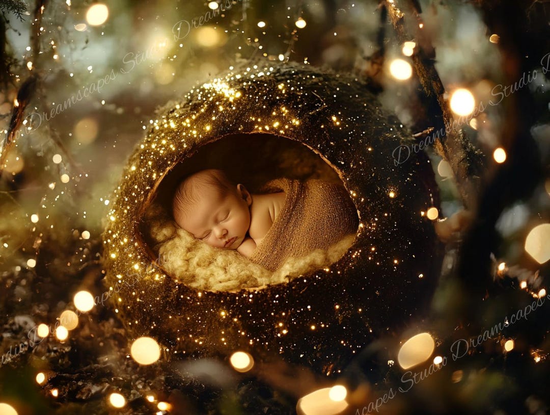 Enchanted Forest Nest Digital Backdrop - Magical Golden Glow ...