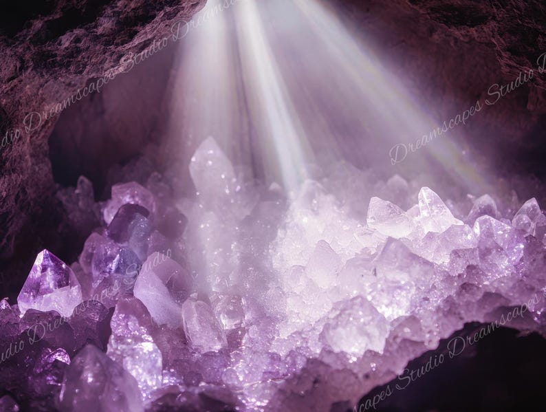 Amethyst Crystal Cave Digital Backdrop - Mystical Fantasy Background - Ethereal Dreamy ...