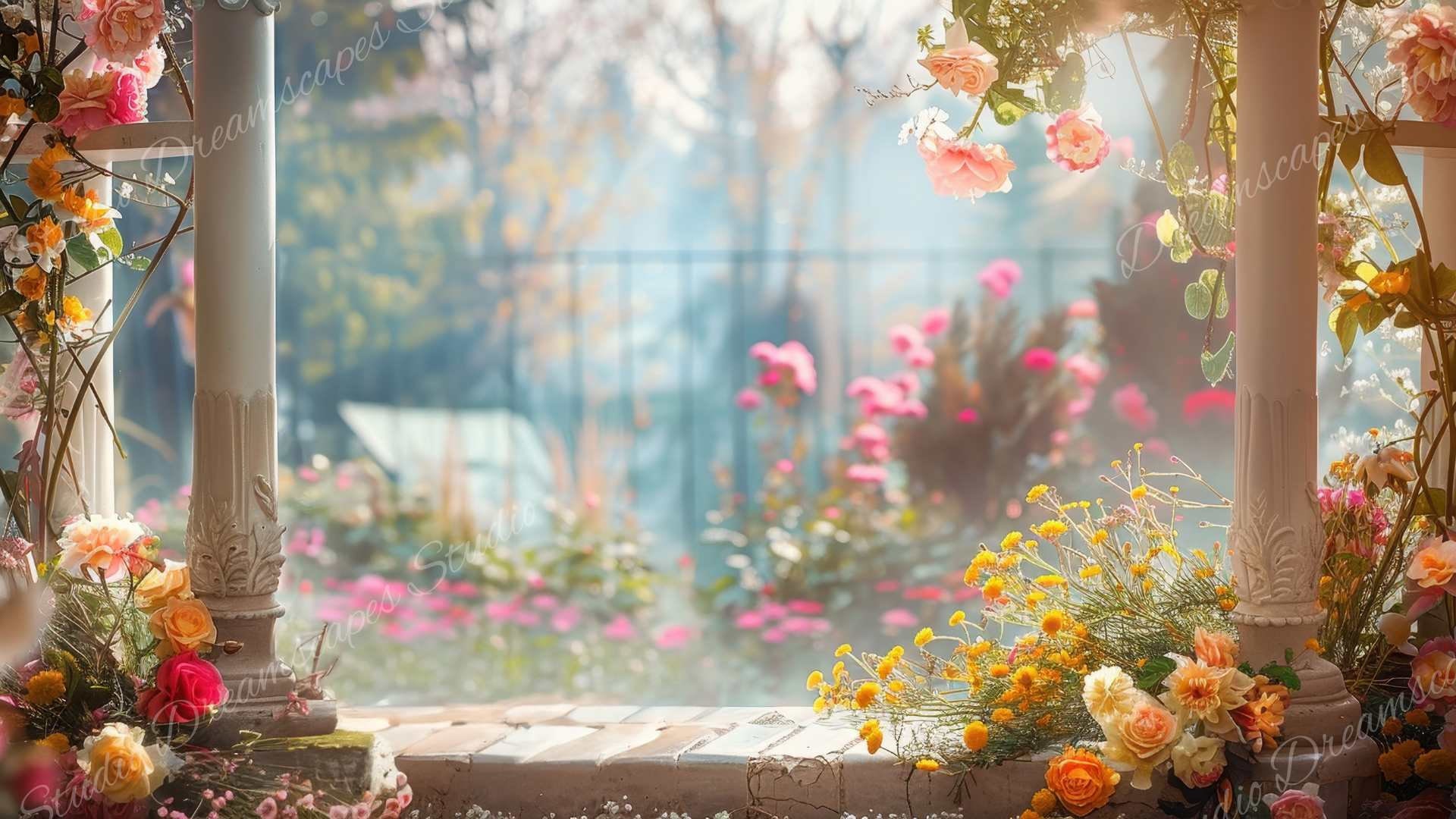 Enchanted Garden Gazebo Digital Backdrop - Lush Floral Photography ...