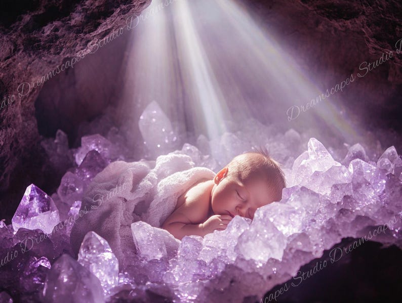 Amethyst Crystal Cave Digital Backdrop - Mystical Fantasy Background - Ethereal Dreamy ...
