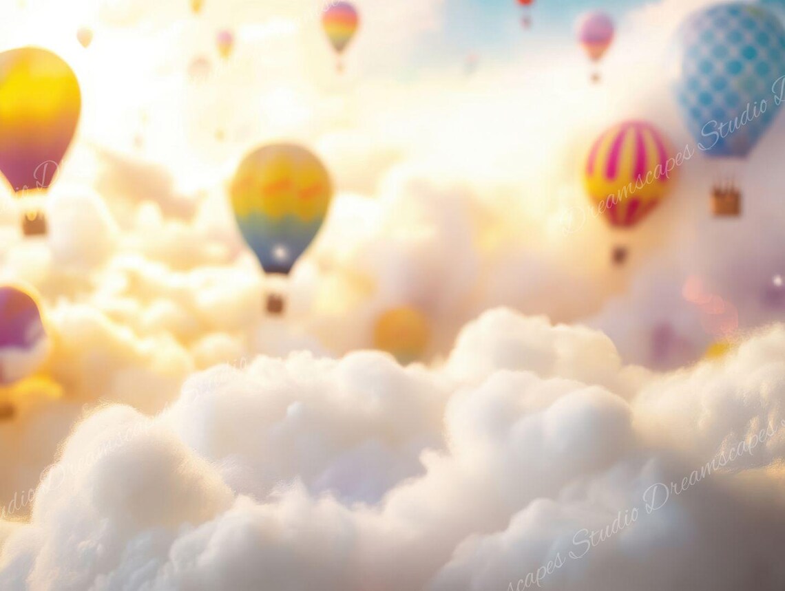 Hot Air Balloon Dreamland Digital Backdrop - Whimsical Cloud ...