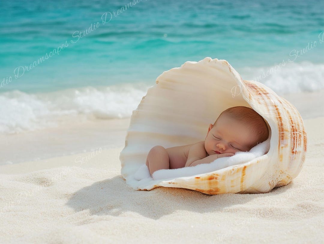 Seashell Beach Digital Backdrop - Ocean Inspired Photography Background ...