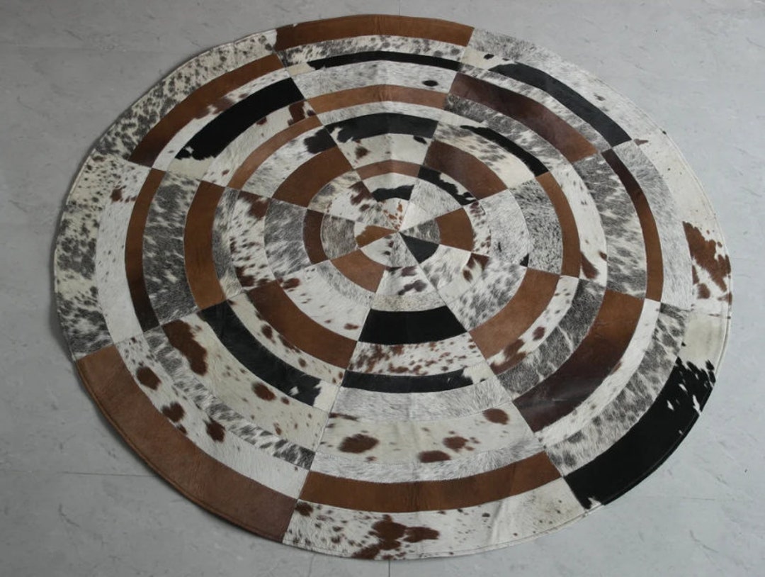 Genuine Leather Round Cowhide Patch Rug Designer Area Rug for Living ...
