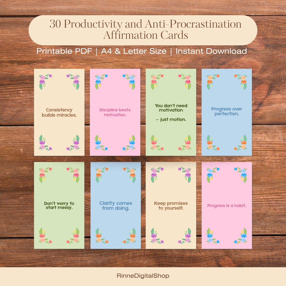 30 Productivity & Anti-procrastination Affirmation Cards - Etsy