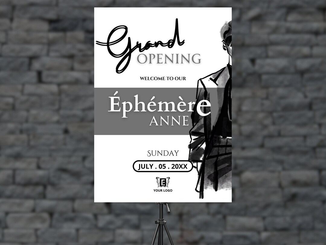Grand Opening Sign Template, Minimalist Black White Company Event ...