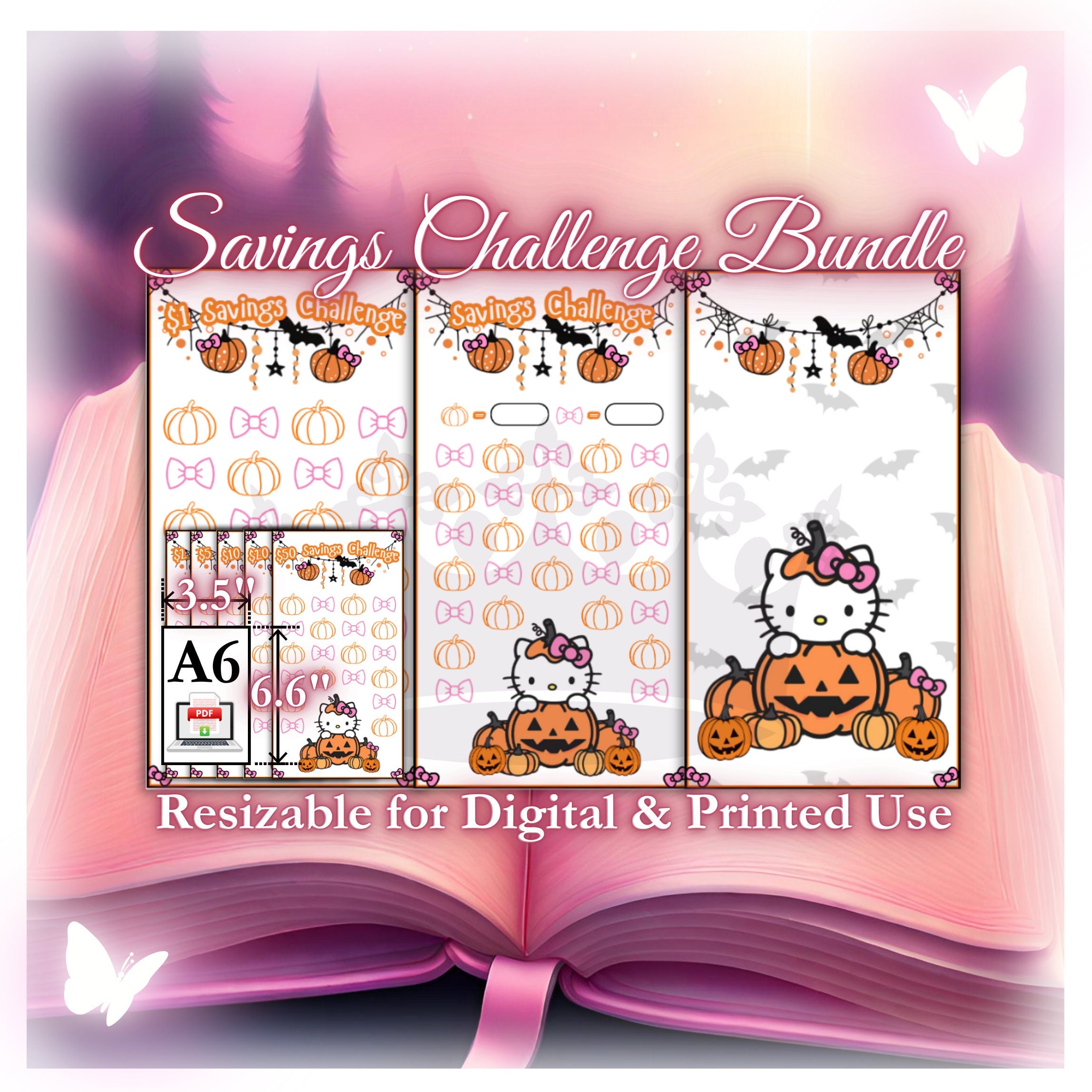 Pumpkin Kitty Savings Challenge Bundle | Cat Halloween Cash Envelope ...